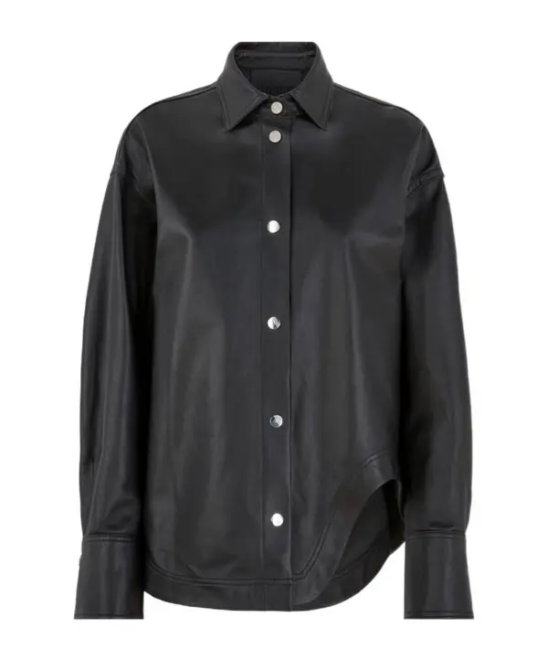 Attico Long-sleeved Leather Shirt With Lapels And Slits - Black