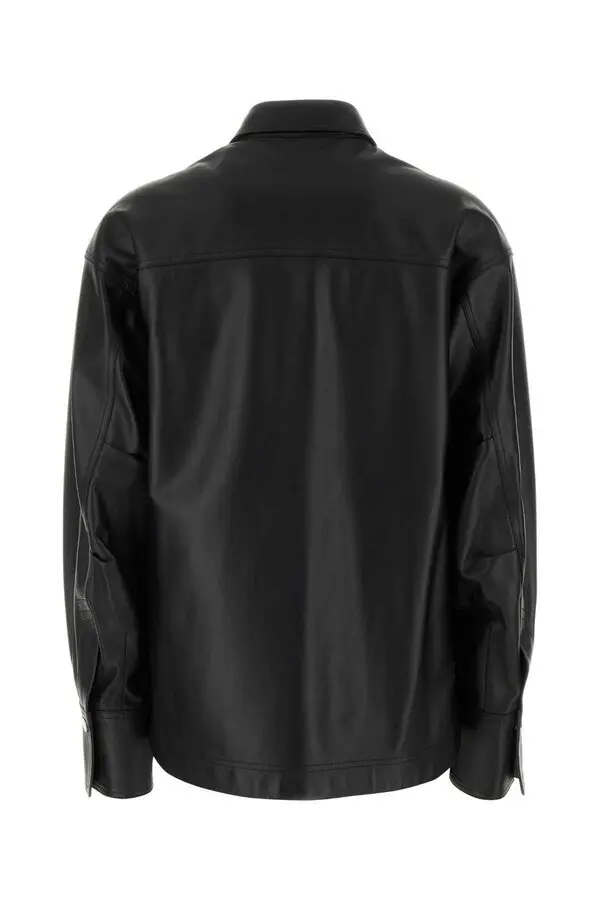 Attico Long-sleeved Leather Shirt With Lapels And Slits
