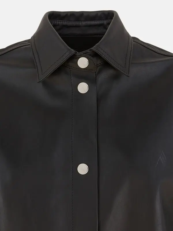 Attico Long-sleeved Leather Shirt With Lapels And Slits