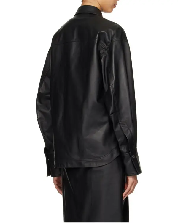 Attico Long-sleeved Leather Shirt With Lapels And Slits