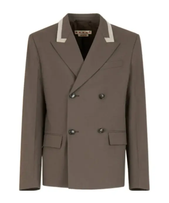 Marni Grey Double-breasted Wool Blazer With Mending