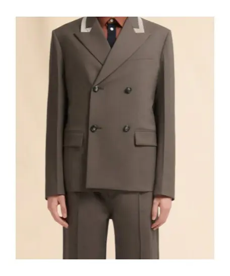 Marni Grey Double-breasted Wool Blazer With Mending