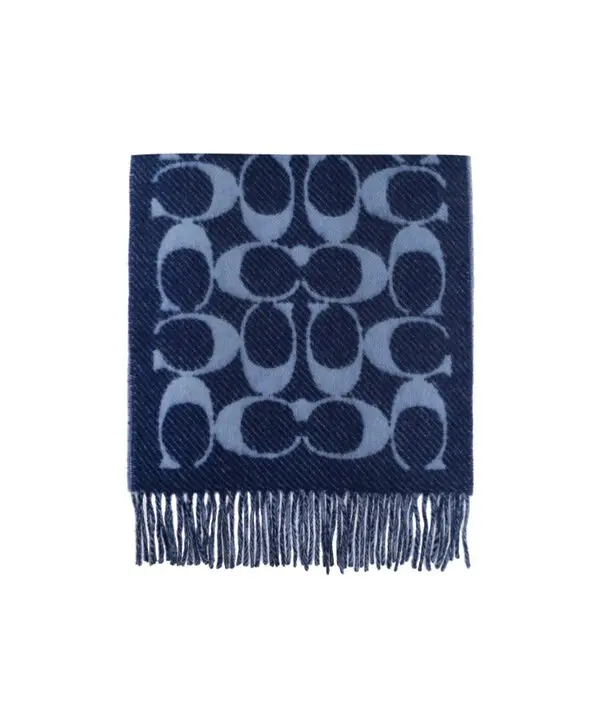 COACH Logo Fringed Scarf - Navy Blue