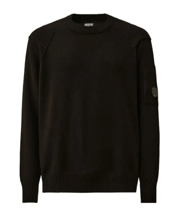 C.P. COMPANY Lens Detailed Crewneck Jumper In Lambswool - Black