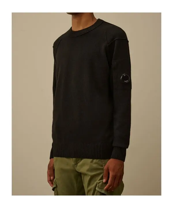 C.P. COMPANY Lambswool Crewneck Lens Jumper - Black