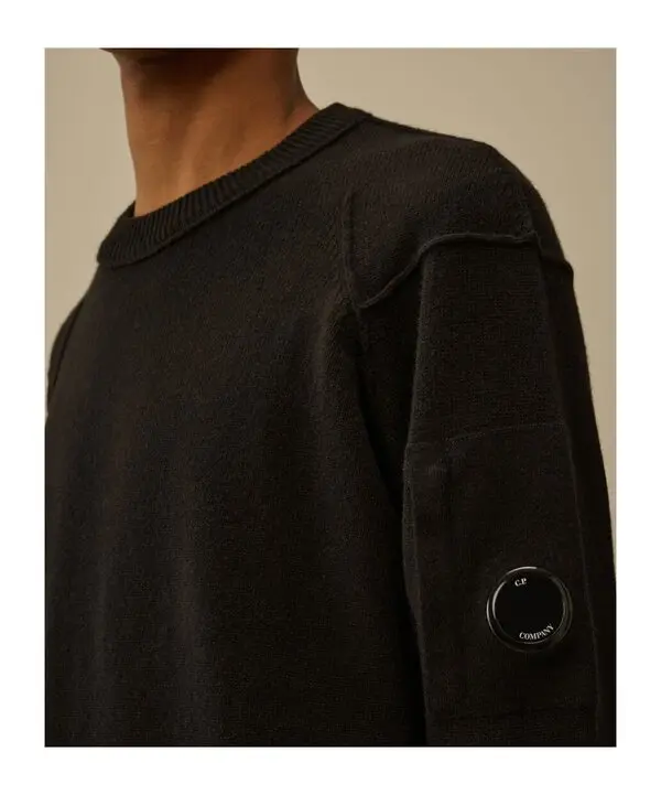 C.P. COMPANY Lambswool Crewneck Lens Jumper - Black
