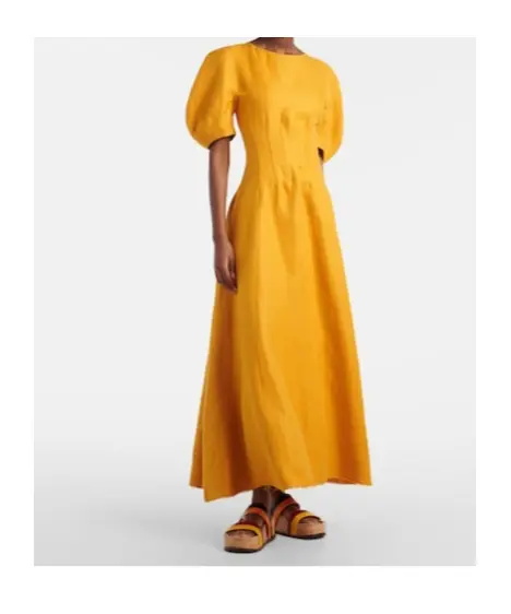 Gabriela Hearst Ranya Puff Sleeve Linen Twill Maxi Dress - Brown