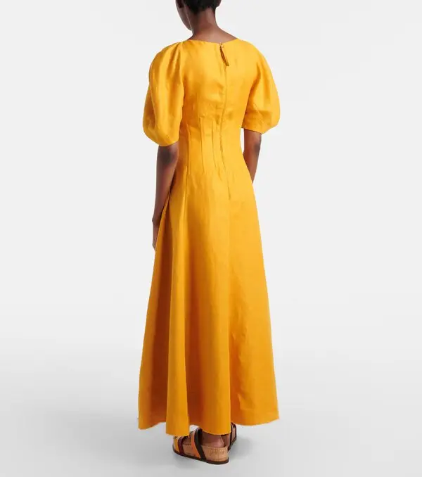 Gabriela Hearst Ranya Puff Sleeve Linen Twill Maxi Dress - Brown
