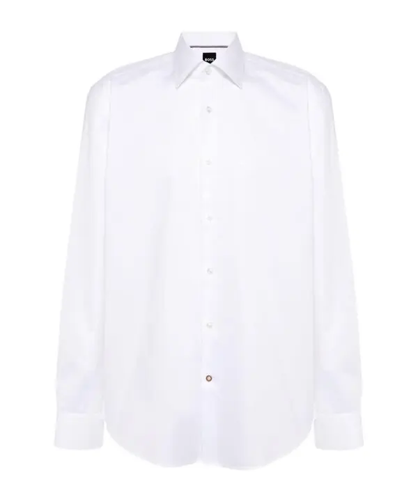 Hugo Boss Long-sleeved Curved Hem Shirt - White