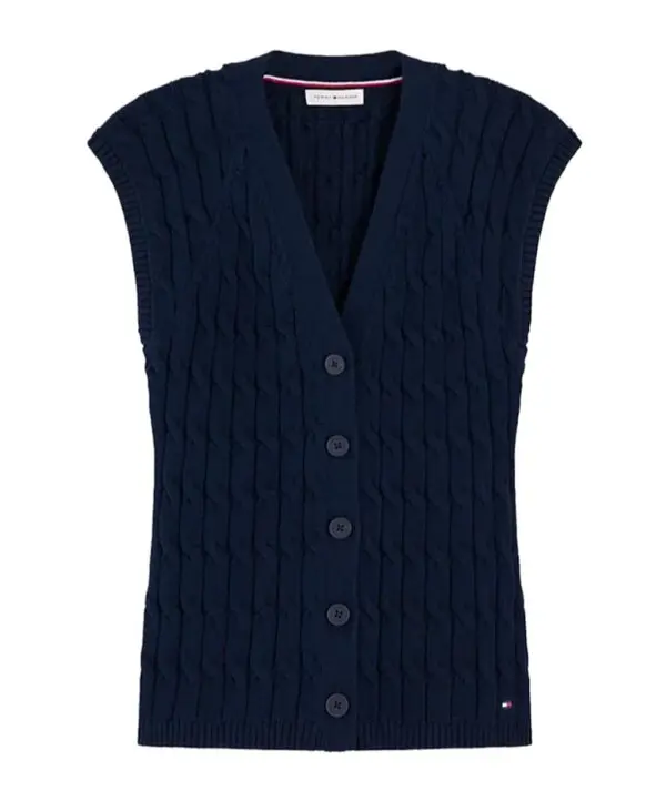 Tommy Hilfiger Cable-knit Sleeveless Cardigan - Dark Blue