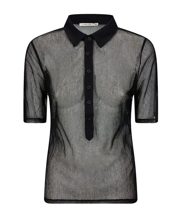 Paloma Wool Sheer Polo Top With Button Placket And Short Sleeves - No