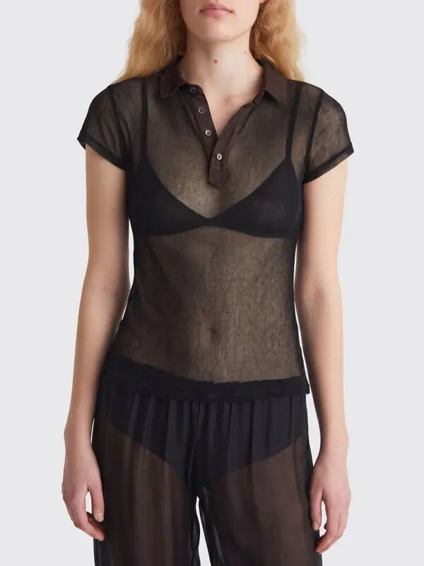 Paloma Wool Sheer Polo Top With Button Placket And Short Sleeves - No