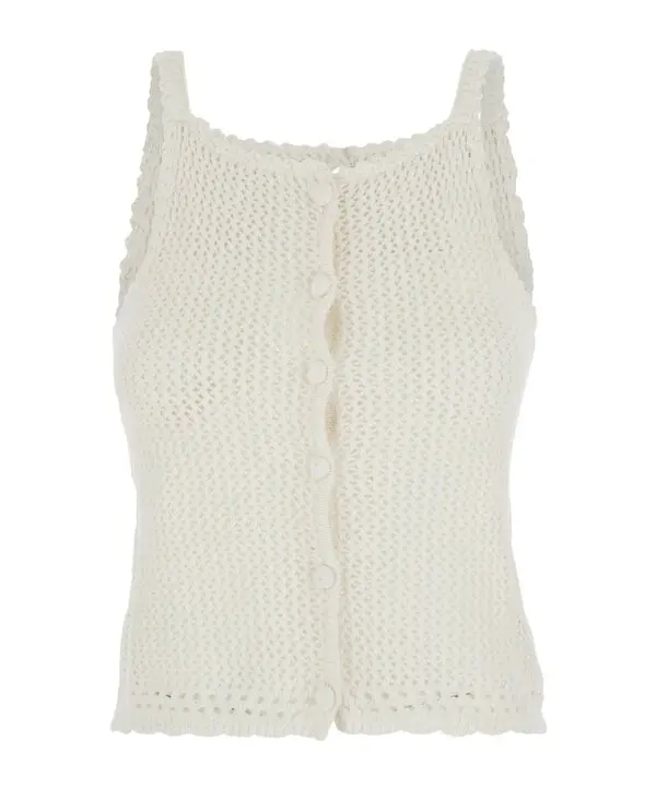 DUNST Crochet Buttoned Tank Top - Ivory