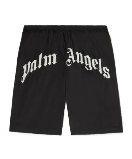 Palm Angels Curved Logo Elastic Waist Swim Shorts
