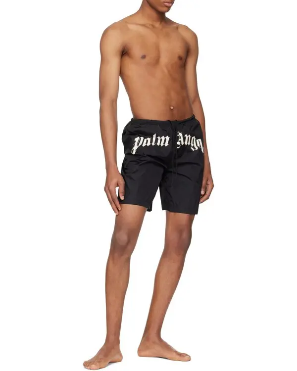 Palm Angels Curved Logo Elastic Waist Swim Shorts