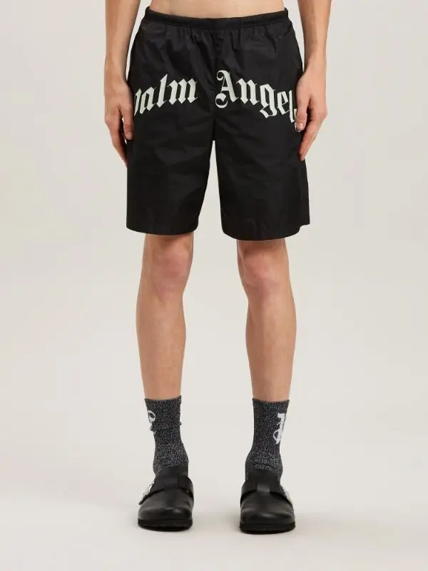 Palm Angels Curved Logo Elastic Waist Swim Shorts