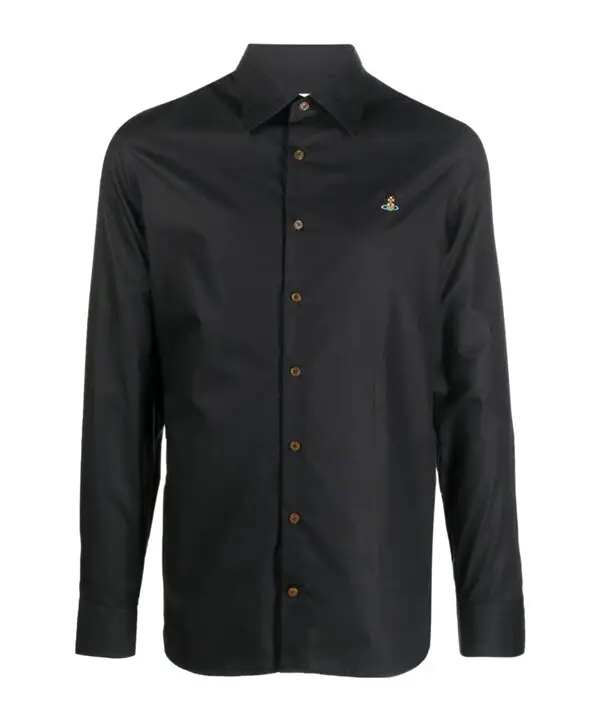 VIVIENNE WESTWOOD Orb Embroidered Long-sleeved Shirt - Black