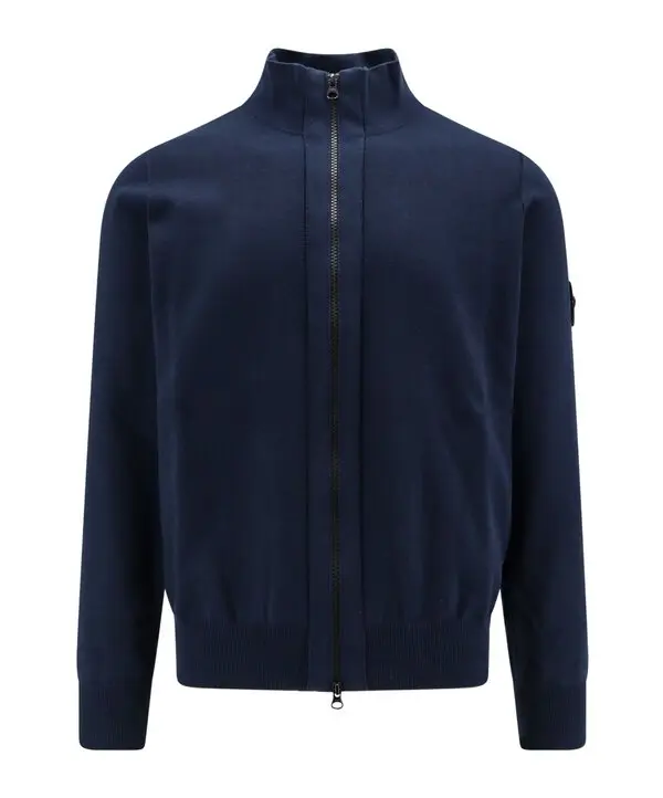 Stone Island Logo Patch Zipped Jumper - Blue