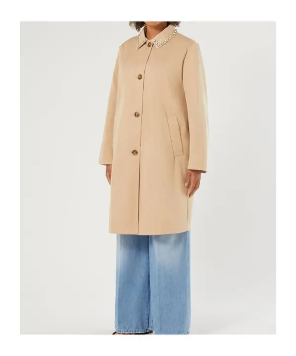 Marella Water-repellent Gabardine Raincoat With Embroidered Collar