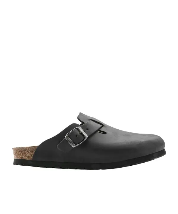 BIRKENSTOCK Boston Leather Flat Mules - Black