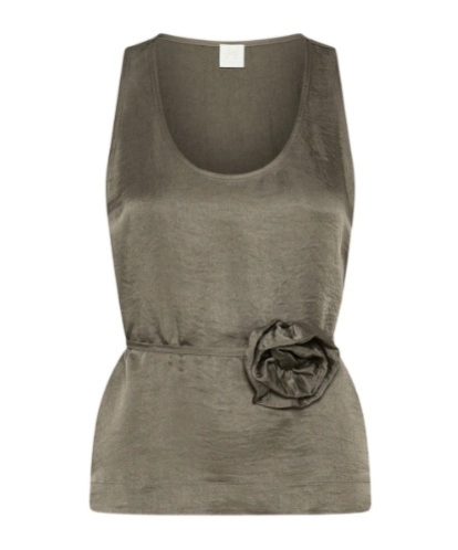 Marella Flared Fit Tank With Fabric Flower Detail - Brown