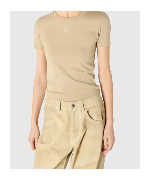MARINE SERRE Embroidered Crewneck T-shirt - Nude