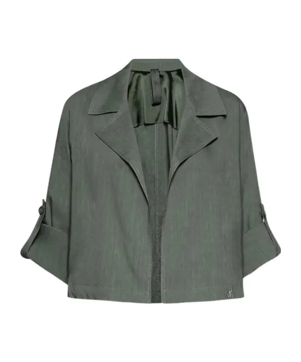 Marella Stretch Viscose And Linen Cropped Jacket - Green
