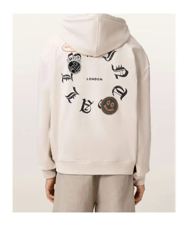 ALLSAINTS Patcher Zip Up Cotton Hoodie With Graphic Embellishments