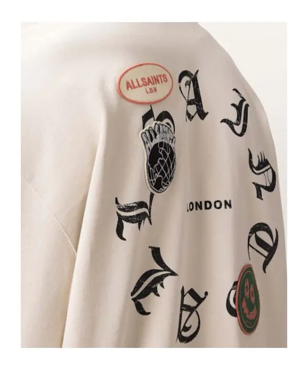 ALLSAINTS Patcher Zip Up Cotton Hoodie With Graphic Embellishments