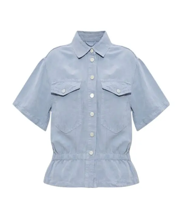 ALLSAINTS Short Sleeve Shirt With Pleated Hem - Light Blue