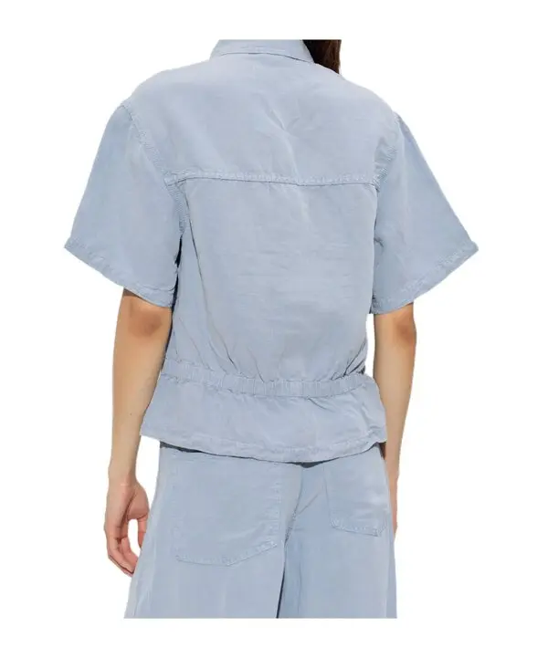 ALLSAINTS Short Sleeve Shirt With Pleated Hem - Light Blue