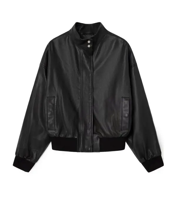 Gimaguas Leather Zip-up Jacket With Silver Button Pocket Details - Black