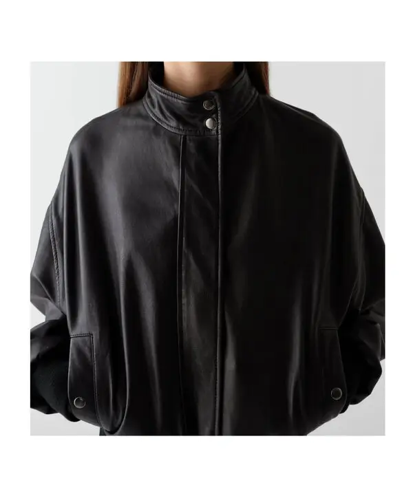 Gimaguas Leather Zip-up Jacket With Silver Button Pocket Details