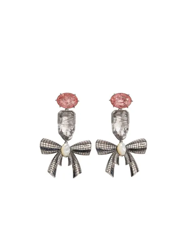 Dior Deco Earrings With Crystals, Mother-of-pearl, And Pink Resin