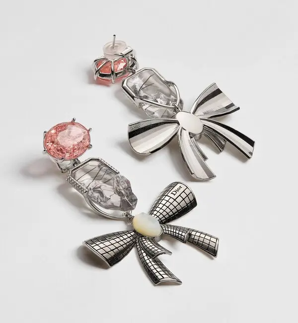 Dior Deco Earrings With Crystals, Mother-of-pearl, And Pink Resin