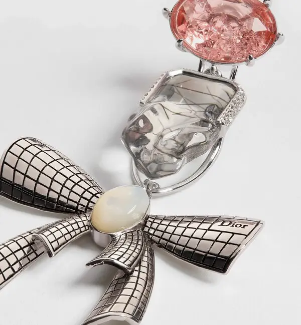 Dior Deco Earrings With Crystals, Mother-of-pearl, And Pink Resin