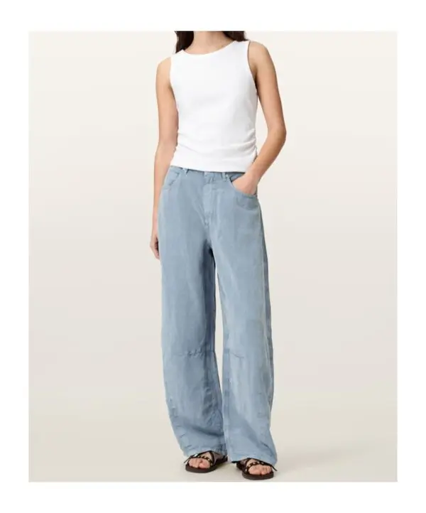ALLSAINTS Jett Barrel Leg Linen Blend Trousers