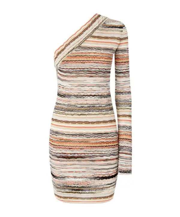 Missoni Embossed Wave Motif One-shoulder Mini Dress - Multi-color
