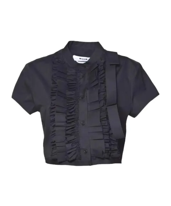 MSGM Cropped Ruffled Shirt - Black