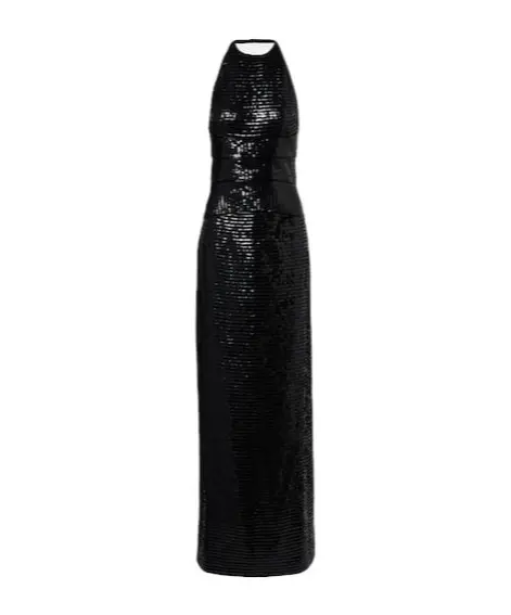 Roberto Cavalli Sequined Halterneck Silk Gown - Black