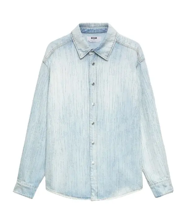 MSGM Washed-denim Button-up Overshirt - Blue