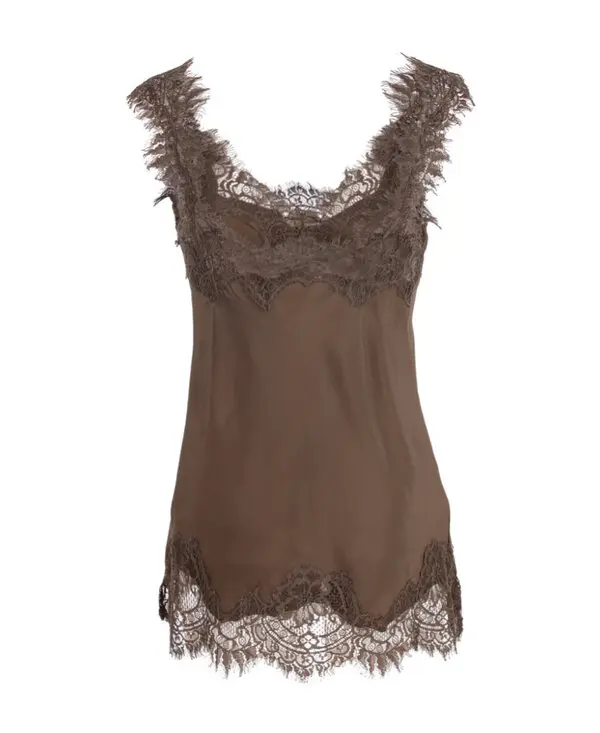 Gold Hawk Silk Halter Vest With Lace Detailing