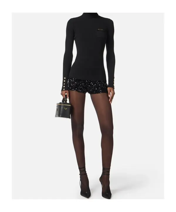 Elisabetta Franchi Ribbed Turtleneck Embellished Sweater