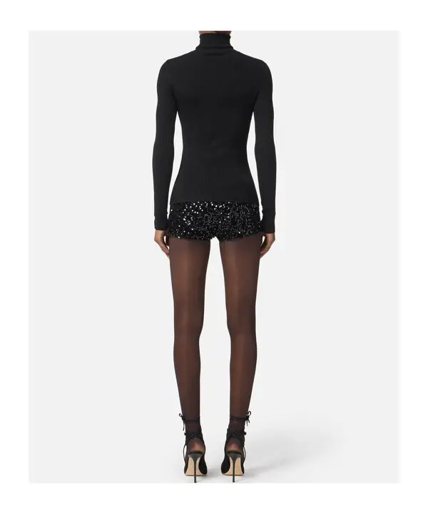 Elisabetta Franchi Ribbed Turtleneck Embellished Sweater