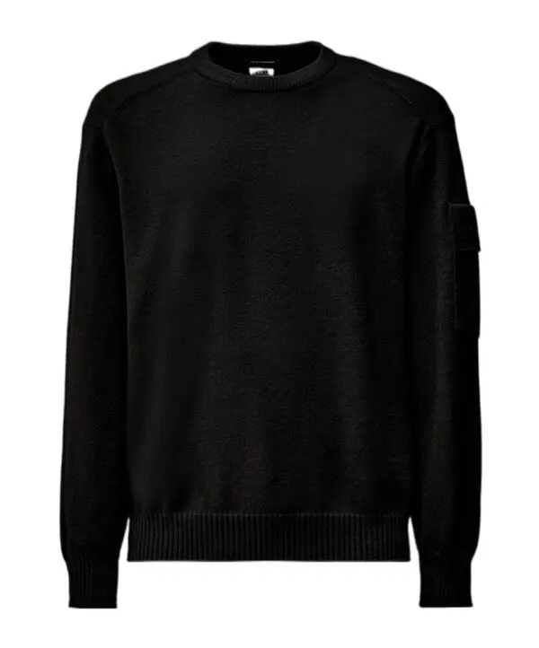 C.P. COMPANY Merino Crewneck Knitwear With Sleeve Pocket - Black