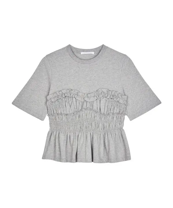 Cecilie Bahnsen Round Neck T-shirt With Ruffle Detail - Grey