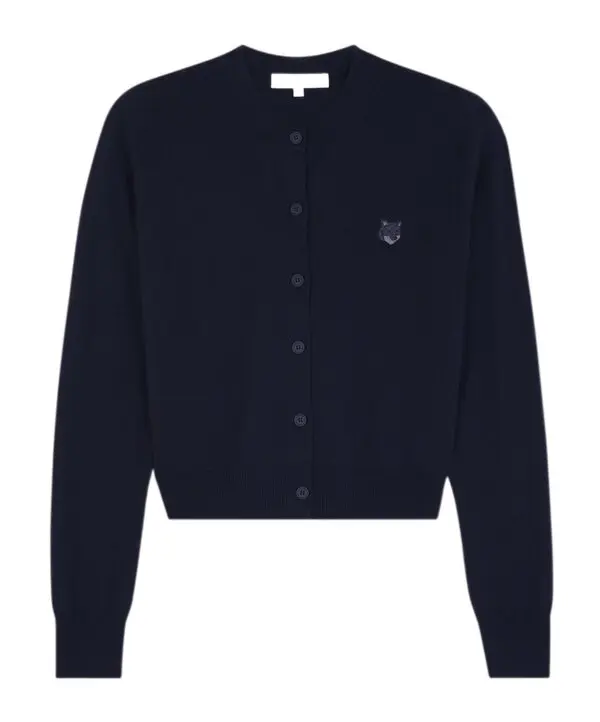 Maison Kitsuné Fox Head Embroidered Knitted Cardigan - Black