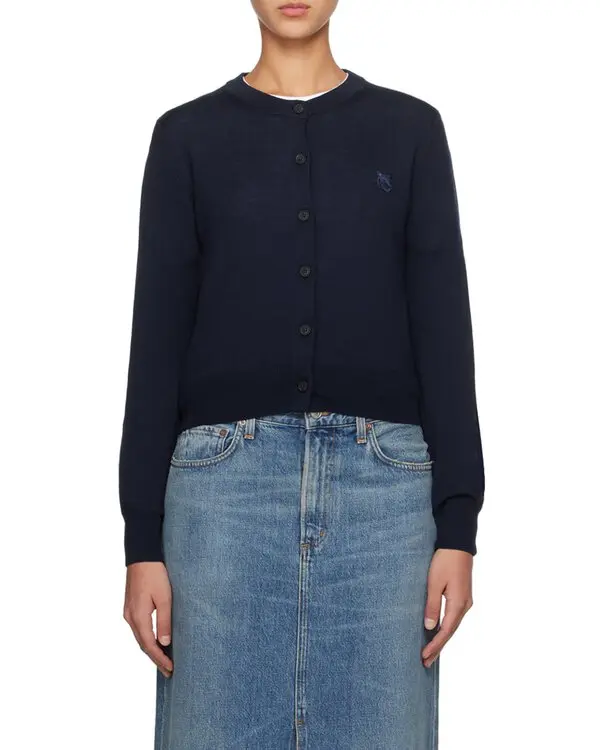 Maison Kitsuné Fox Head Embroidered Knitted Cardigan