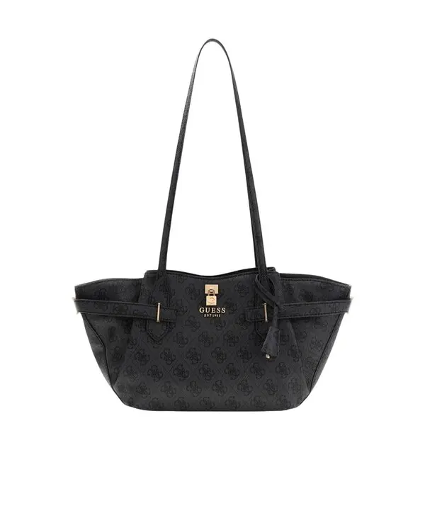 Guess Yesba Monogram-pattern Buckle-detail Tote Bag - Black