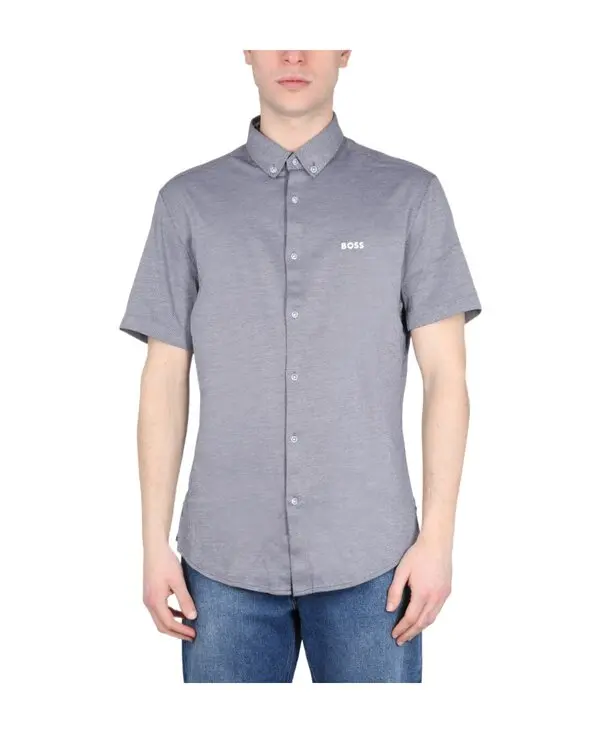 Hugo Boss Logo Printed Short-sleeved Shirt - Gray